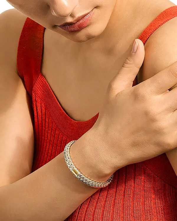 John Hardy 14k Yellow Gold & Sterling Woven Link Chain Bracelet - Silver