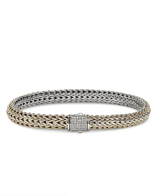 John Hardy 14k Bonded Gold & Sterling Icon Diamond Woven Link Bracelet - Silver
