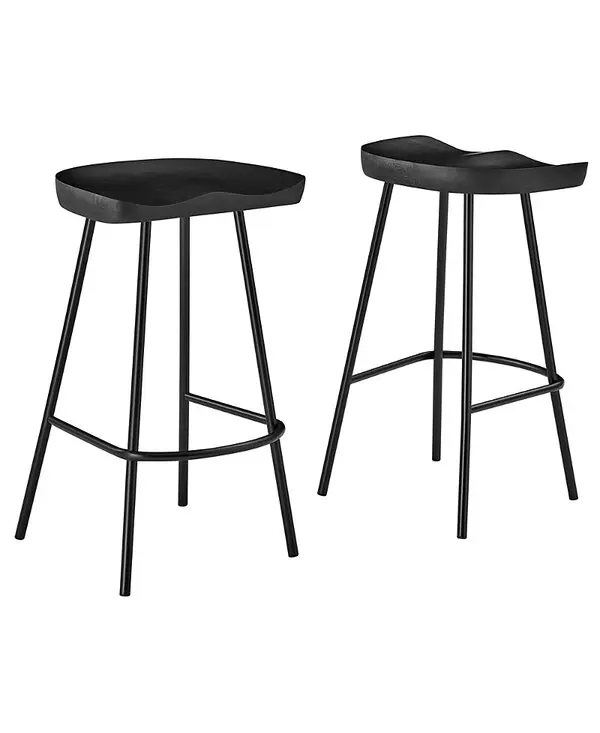MODWAY Concord Backless Wood Counter Stools, Set Of 2 - Black