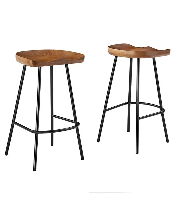 MODWAY Concord Backless Wood Counter Stools, Set Of 2 - Walnut