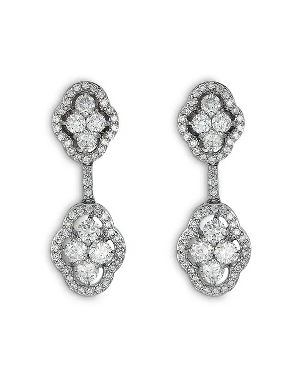 Piranesi 18k Maison Diamond Halo Cluster Drop Earrings - White Gold