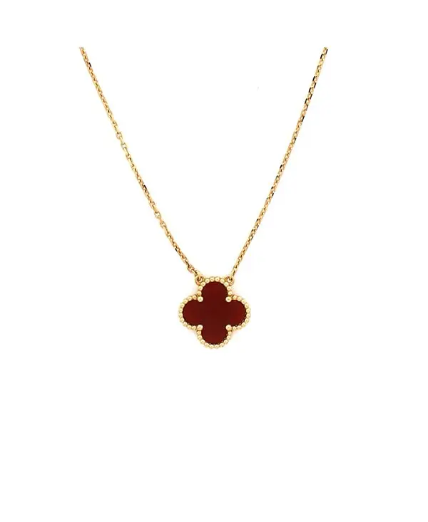 VAN CLEEF & ARPELS Vintage Alhambra Pendant Necklace 18k And Carnelian, 16.25 - Gold