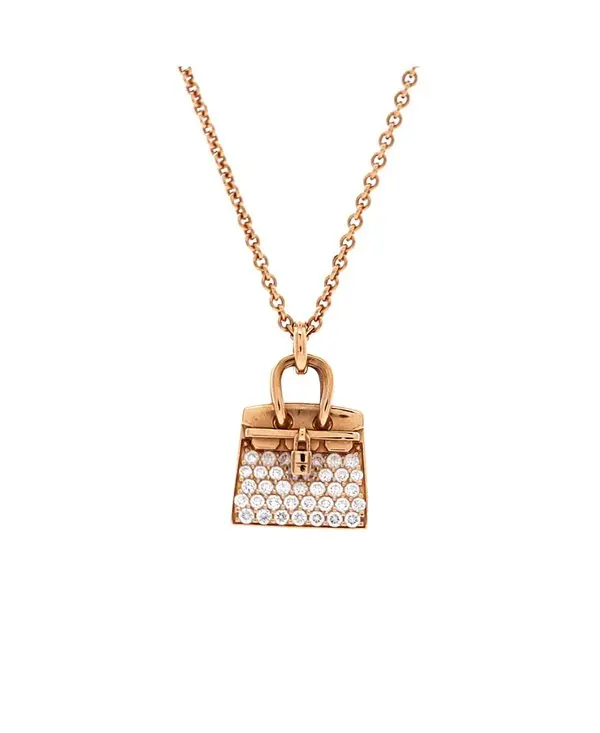 Hermès Birkin Amulette Nm Pendant Necklace 18k Rose Gold And Diamonds - Pink