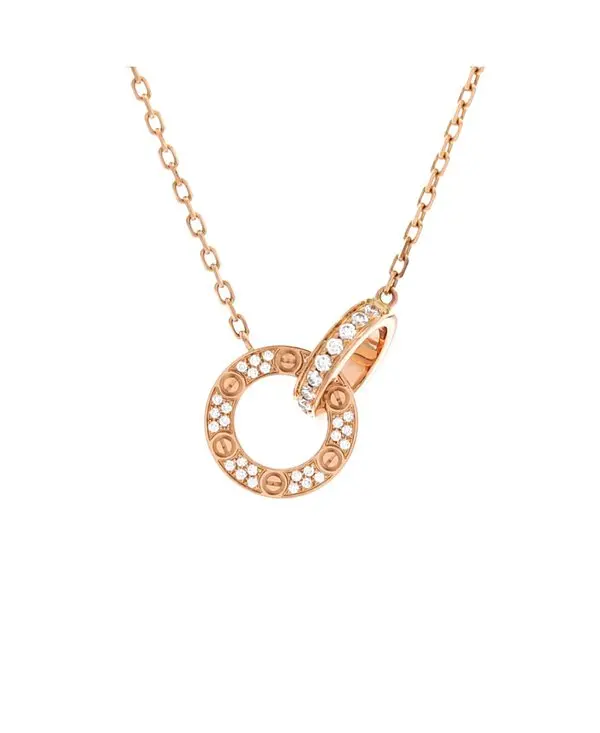 CARTIER Love Interlocking Pave Necklace - Pink