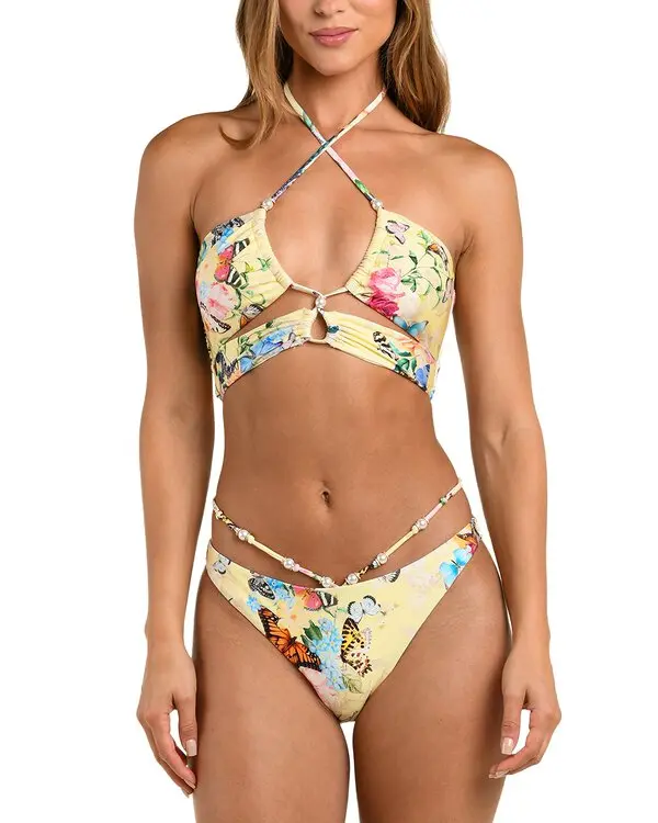 L'Agence Sirena Garden Butterflies Halter Bikini Top - Multi
