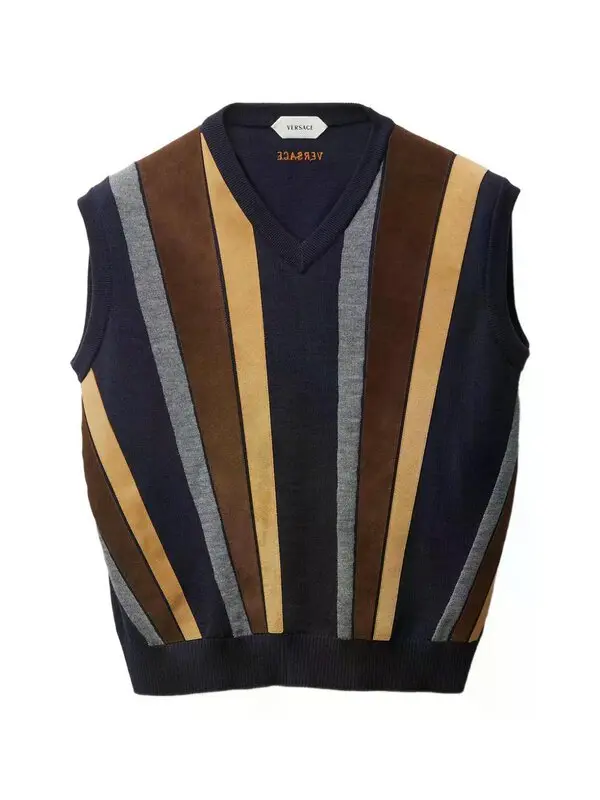 Versace Striped V-neck Vest - Blue