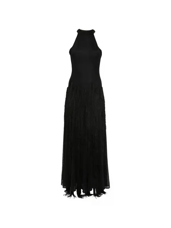 BLESS Tassel Crocheted Maxi Dress - Black