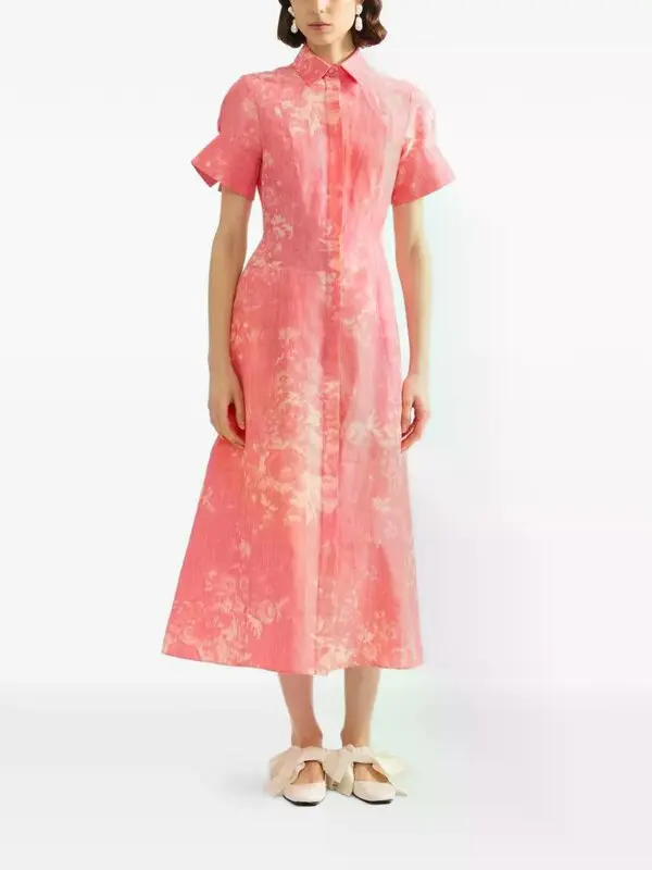 Erdem Floral-print Shirt Midi Dress - Pink