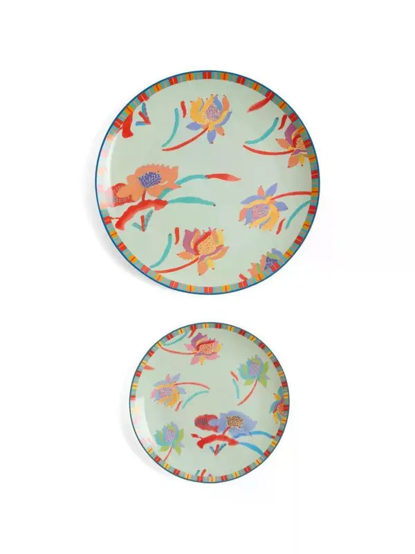 LISA CORTI Japanese Floral-print Porcelain Plates - Green