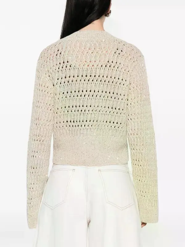 Brunello Cucinelli V-neck Openwork Knit Sweater - Neutrals