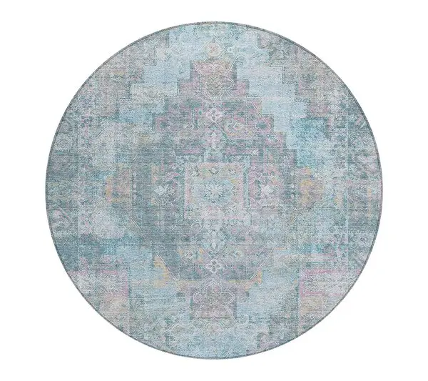HOMEROOTS 8' Blue And Pink Round Washable Outdo Or Rug - One-color