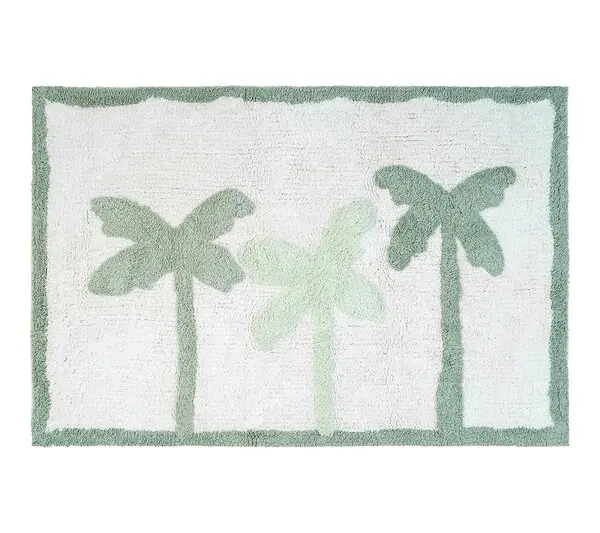 HOMEROOTS 32' Green And White Cotton Palm Trees Bath Rug - One-color