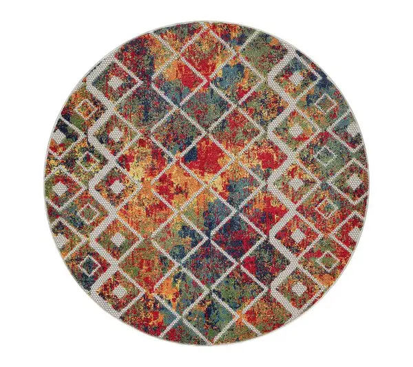 OX BAY TRADING CO. Ox Bay Multi Eclectic Geometric Outdoor Area Ru G, 7'6' Round - One-color