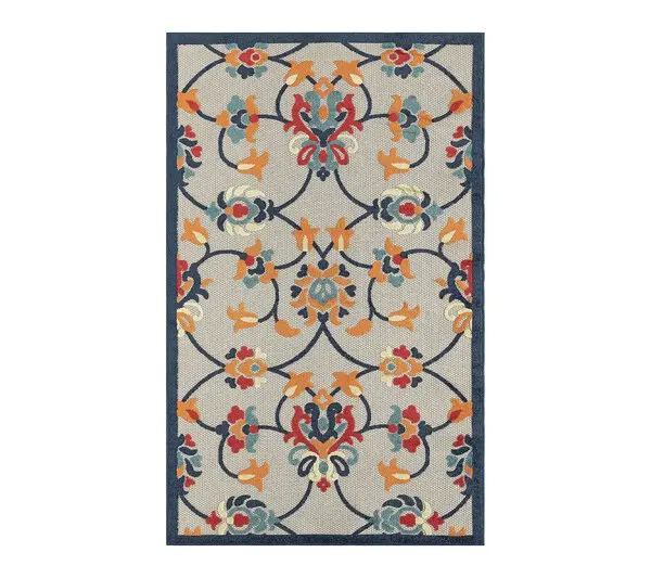 OX BAY TRADING CO. Ox Bay Contemporary Floral Outdoor Rug, Orange/ Blue, 8' X 10 - One-color
