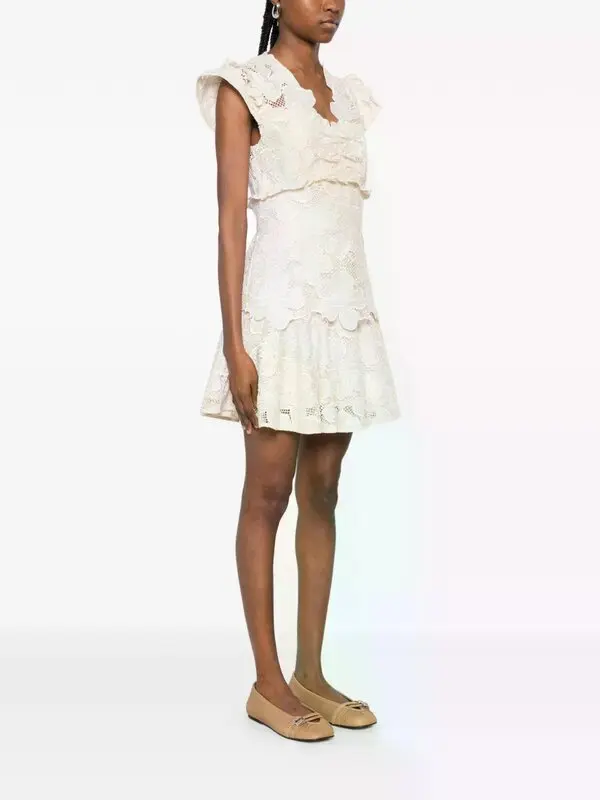 Sandro Mini Guipure Lace Dress - Neutrals