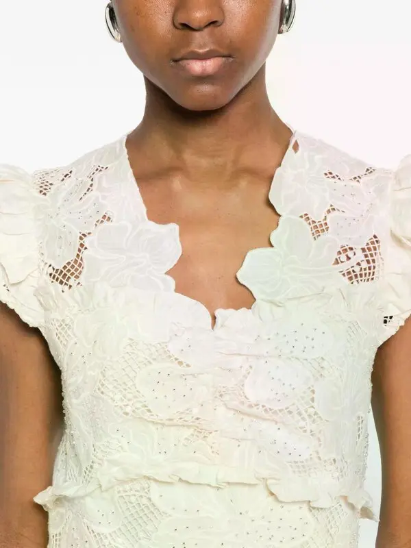 Sandro Mini Guipure Lace Dress - Neutrals