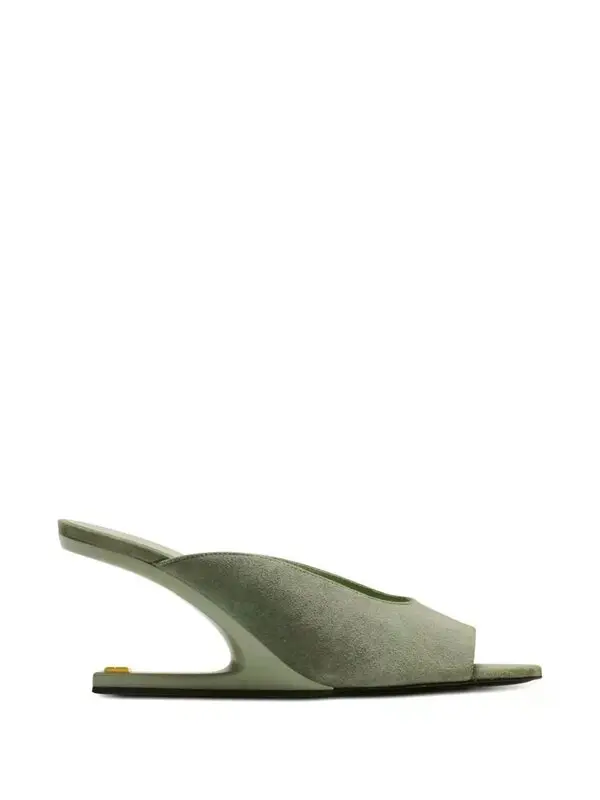 Balmain Suede Open-toe Mules - Green
