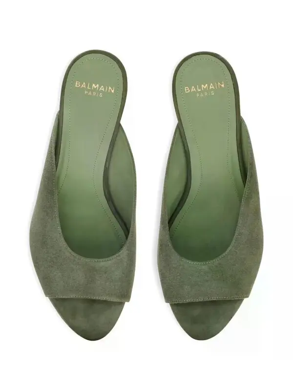 Balmain Suede Open-toe Mules - Green