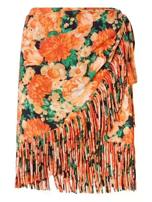 Pinko Floral-pattern Fringed Skirt