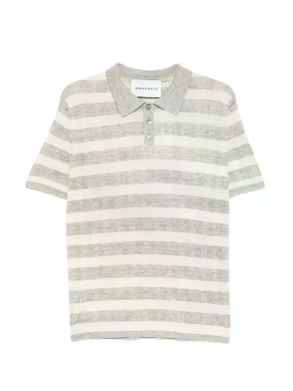 AMARANTO Striped Polo Shirt - Grey
