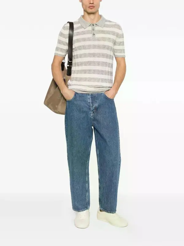AMARANTO Striped Polo Shirt - Grey