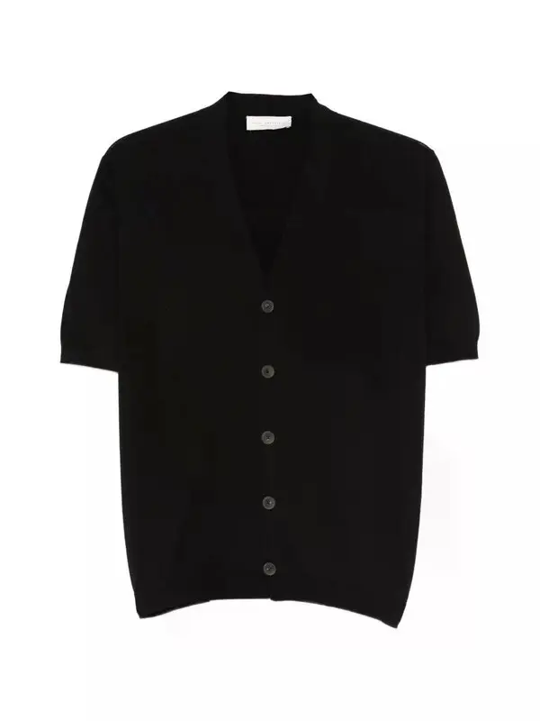 LUIGI GENTILE Short-sleeved V-neck Cardigan - Black
