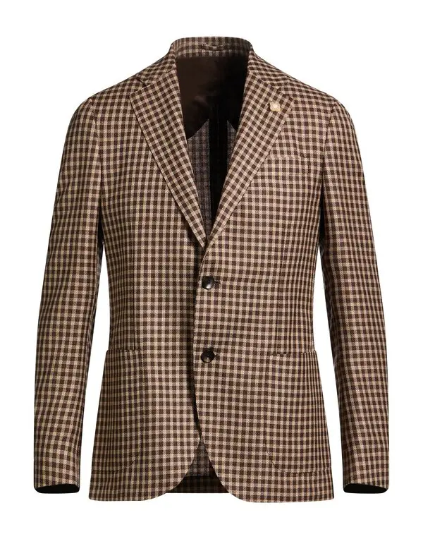 LARDINI Woven Checked Single-breasted Blazer