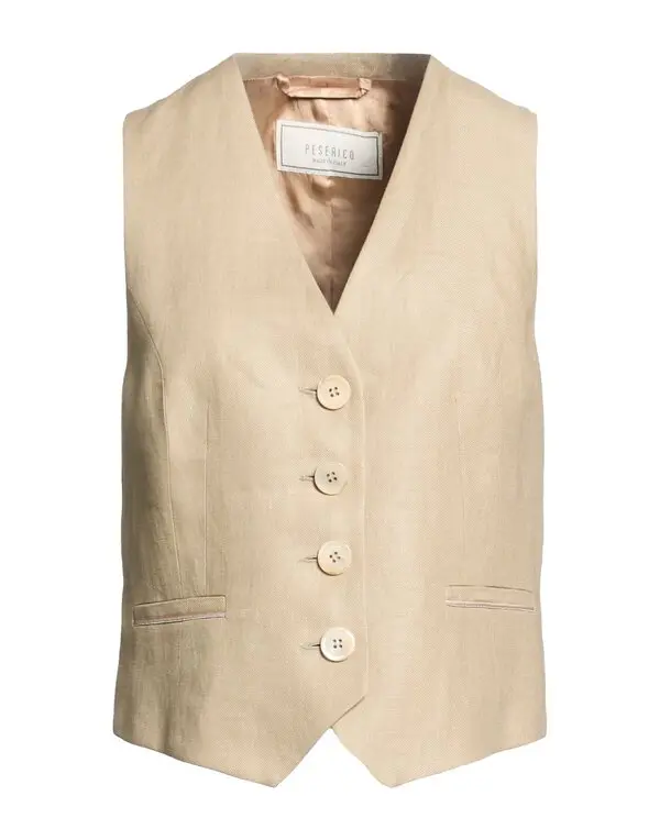 Peserico Tailored Linen Vest With Appliqués - Beige