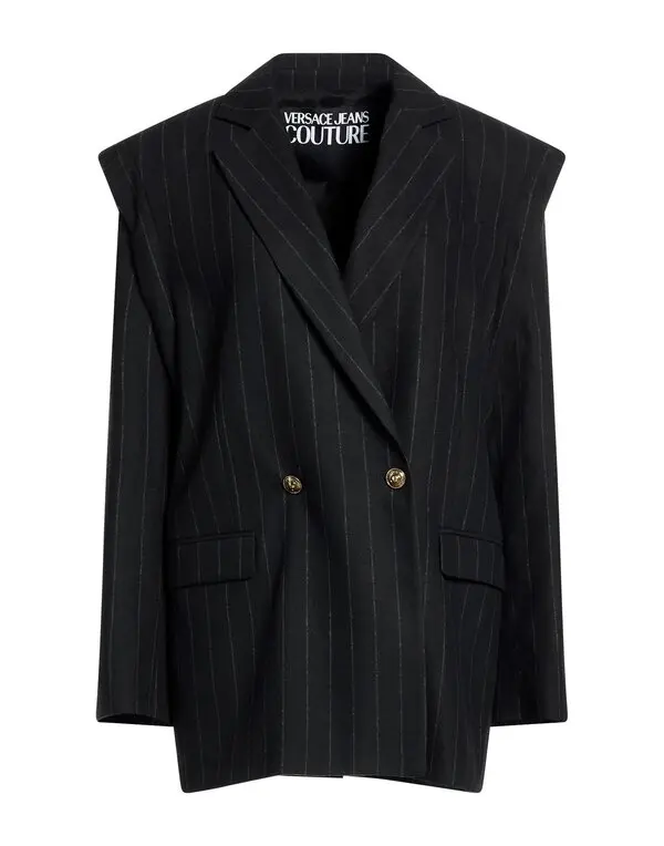 Versace Wool Blend Pinstriped Blazer - Black