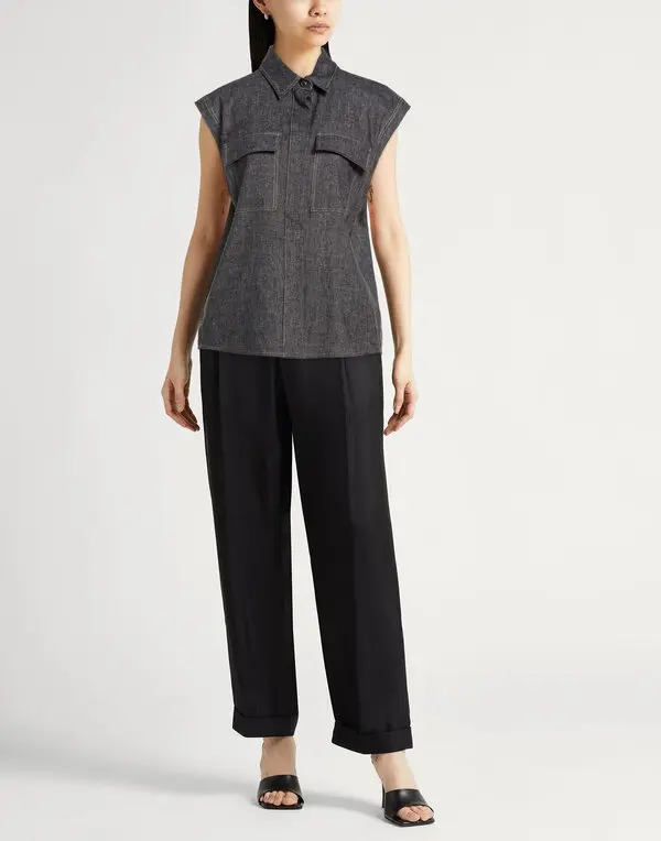 Peserico Sleeveless Denim Shirt With Classic Collar