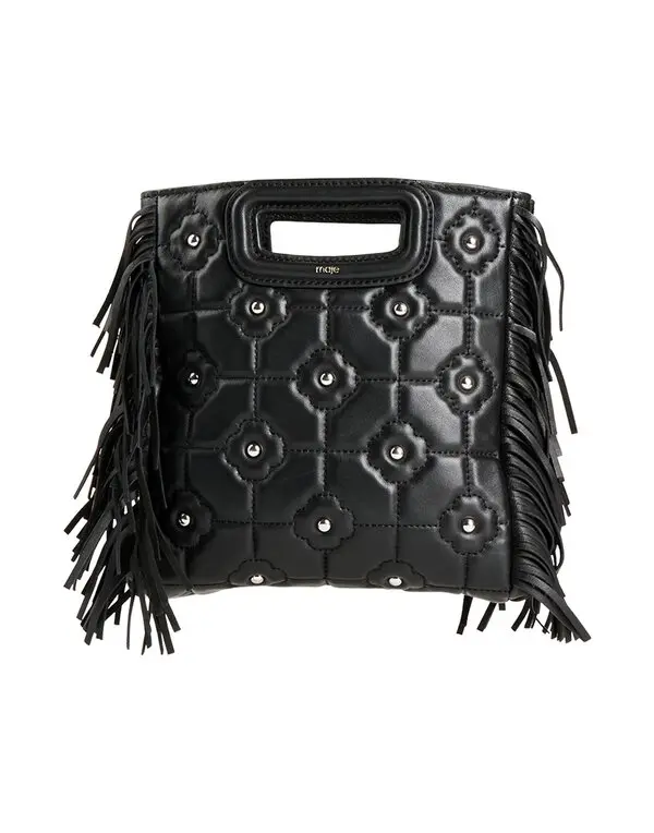 Maje Leather Handbag With Appliqués - Black