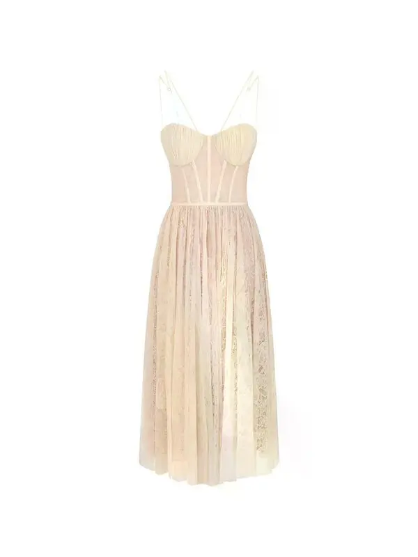 Elisabetta Franchi Floral Lace Bustier Dress - Neutrals
