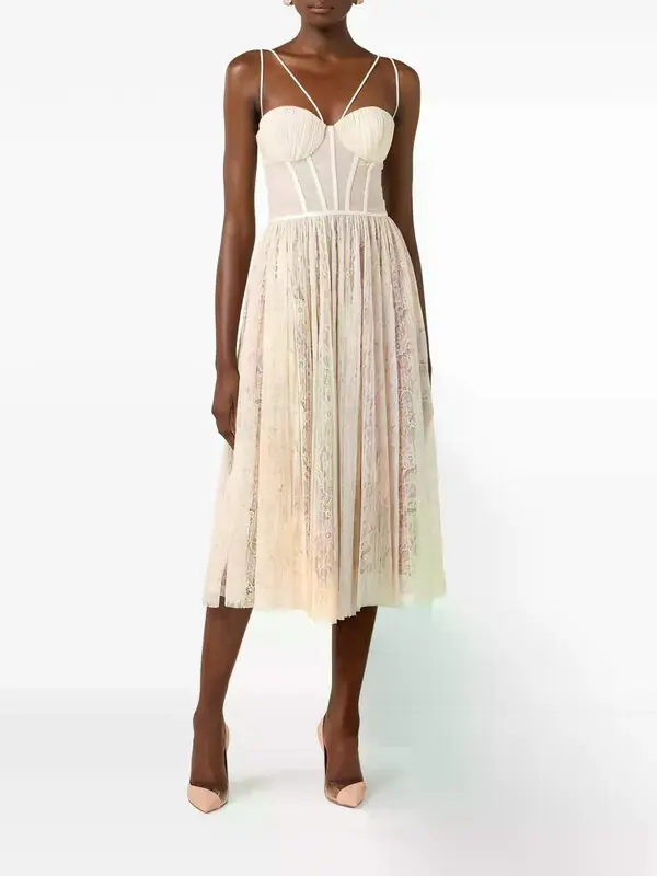 Elisabetta Franchi Floral Lace Bustier Dress - Neutrals