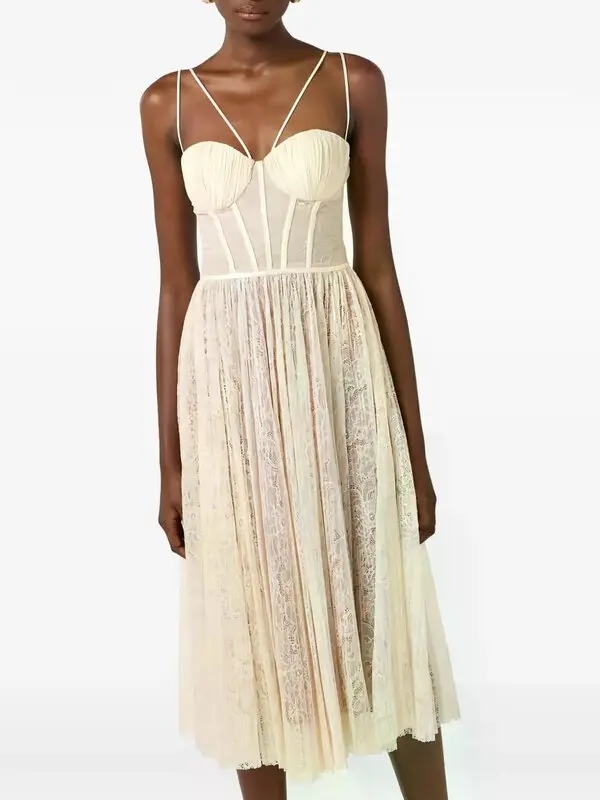 Elisabetta Franchi Floral Lace Bustier Dress - Neutrals