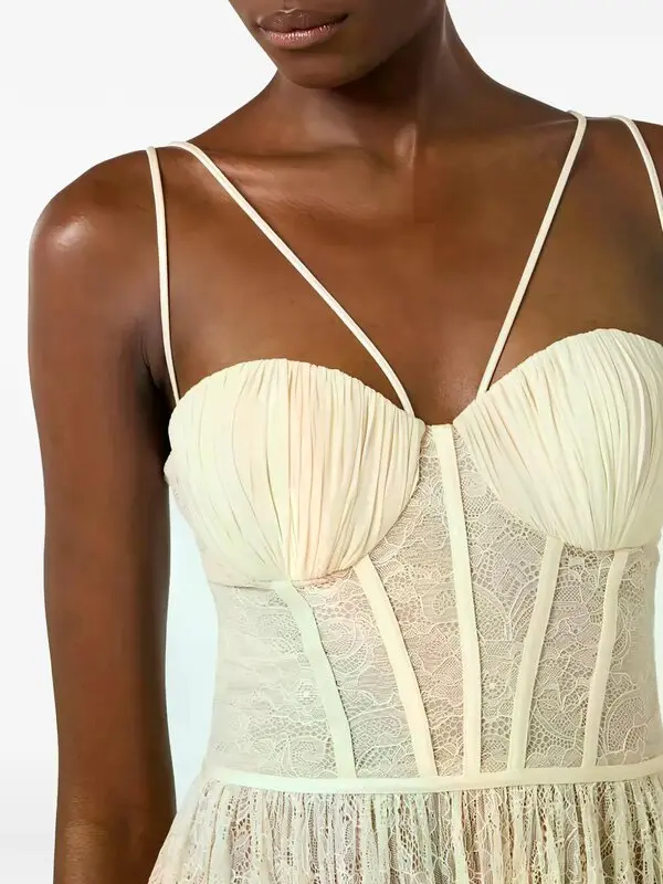 Elisabetta Franchi Floral Lace Bustier Dress - Neutrals