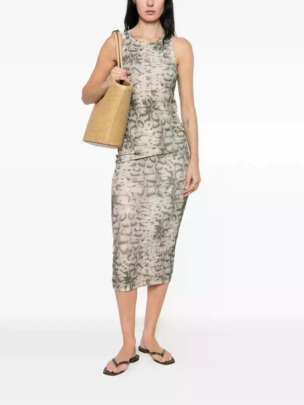 Pinko Ribbed Slim-fit Snake Print Midi Dress
