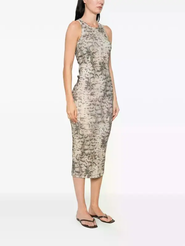 Pinko Ribbed Slim-fit Snake Print Midi Dress