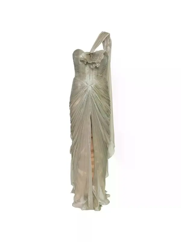 IRIS SERBAN Aria Floral One-shoulder Maxi Dress - Grey