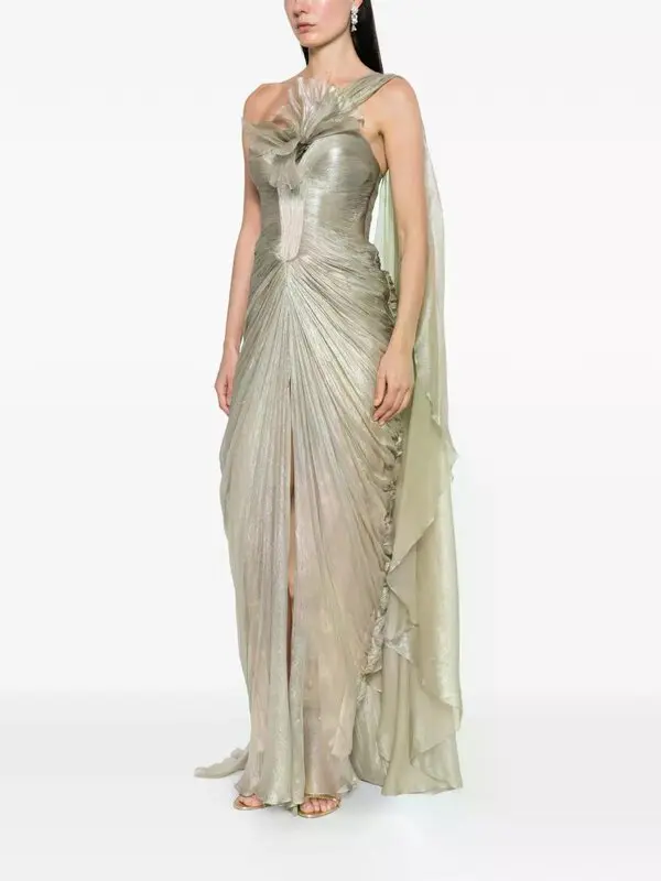 IRIS SERBAN Aria Floral One-shoulder Maxi Dress - Grey