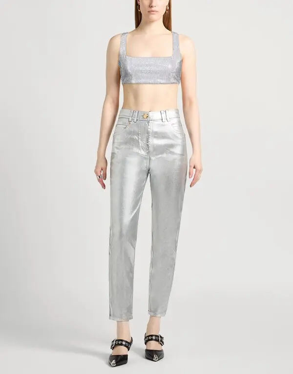 Balmain Cropped Crepe Top With Appliqués - Grey