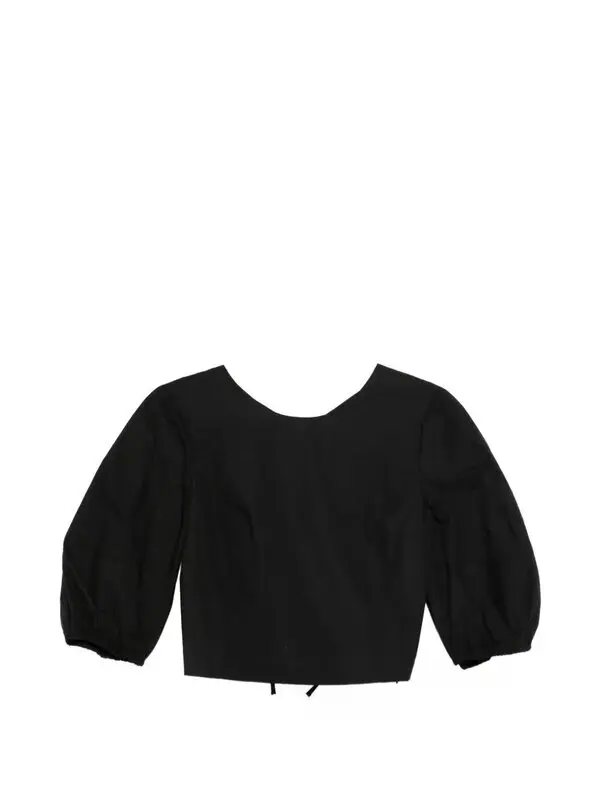 Pinko Cropped Open Back Blouse With Puff Sleeves - Black