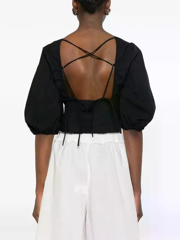 Pinko Cropped Open Back Blouse With Puff Sleeves - Black