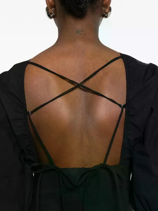 Pinko Cropped Open Back Blouse With Puff Sleeves - Black