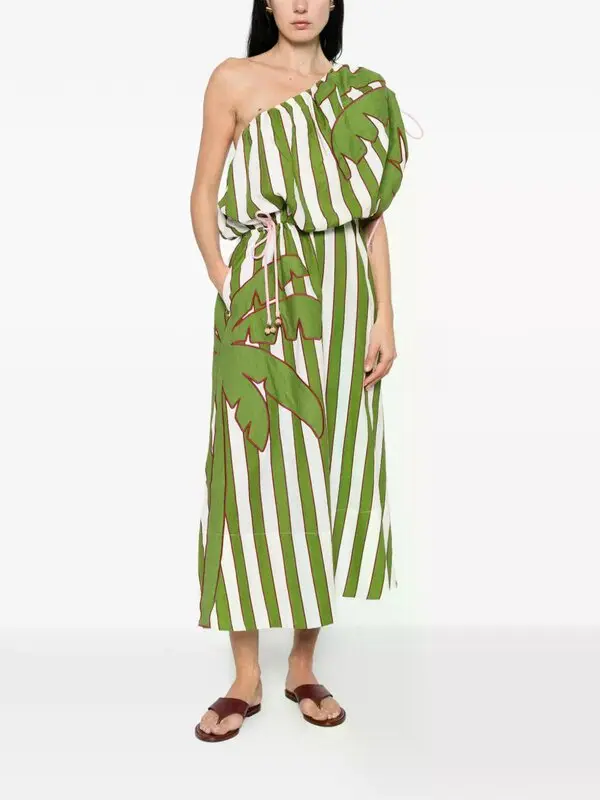 farm rio green one shoulder dress FARM Rio One Shoulder Buttoned Mini Dress