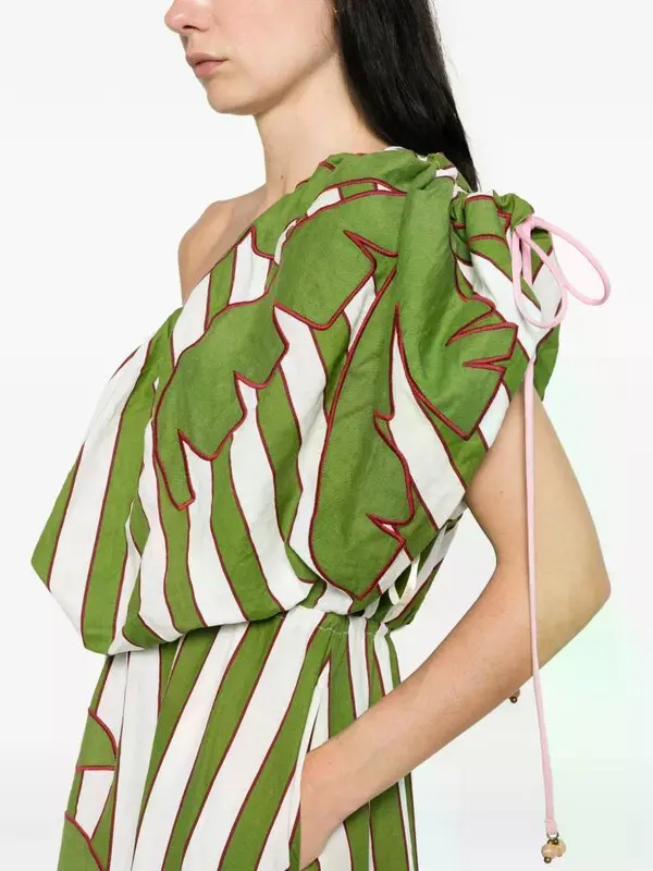 farm rio green striped dress FARM Rio Stripe A-Line Midi Dress in Green
