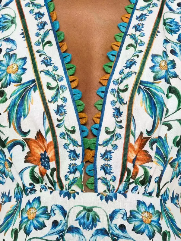 Farm Rio Floral-print V-neck Midi Dress - White