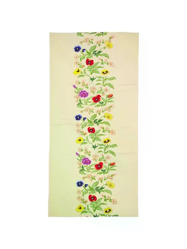 LES-OTTOMANS Flower Embroidered Tablecloth - Neutrals
