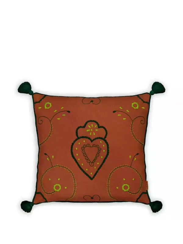 HOUSE OF CAPRICORN Viana Embroidered Linen Cushion - Orange