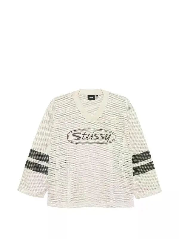 StÜssy Logo-print Mesh V-neck T-shirt - Neutrals