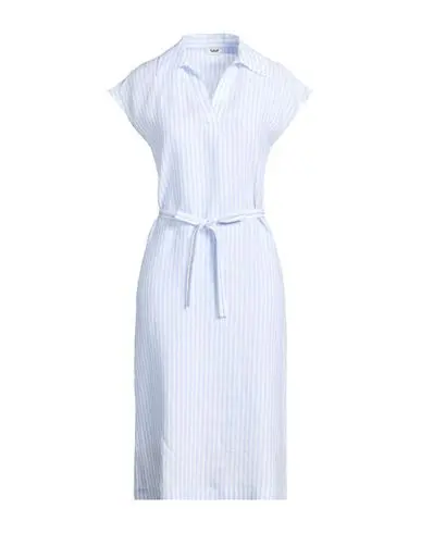Peserico Midi Dress In Striped Linen With V-neck And Short Sleeves - Sky Blue